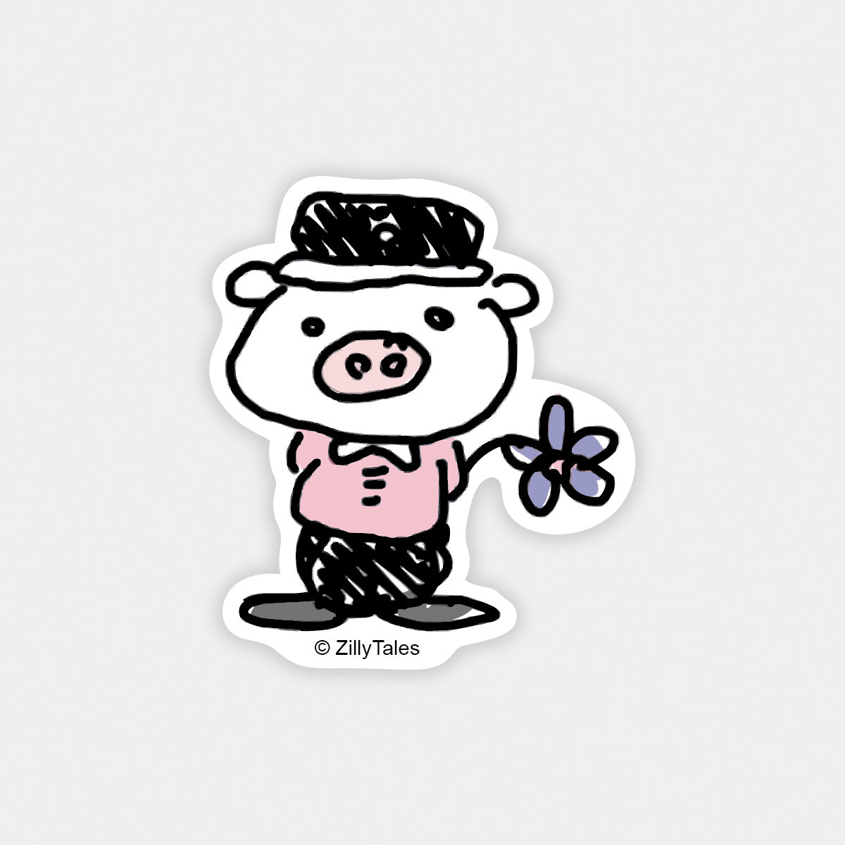 Puff the Pig Flower Sticker | ZillyTales Laptop Bottle Vinyl Decal ...