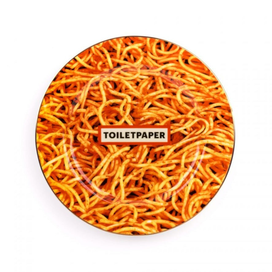 Porcelain Plate Spaghetti Gold Border Toiletpaper Seletti | zillymonkey